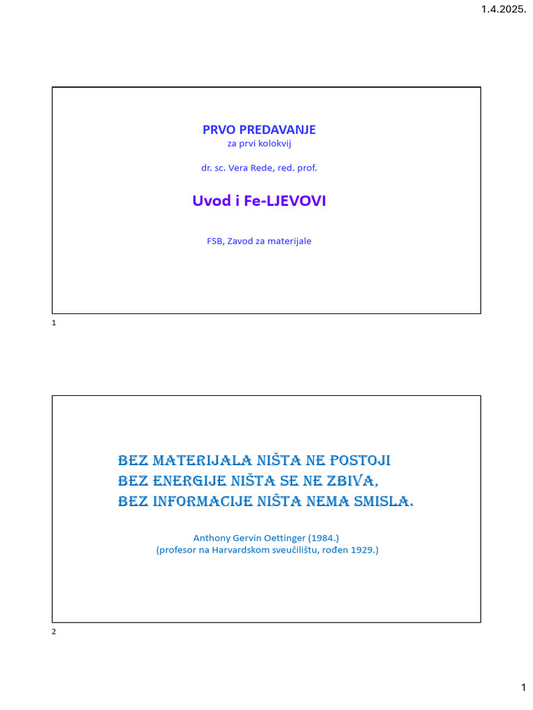 I predavanje K1 Uvod i Fe-ljevovi | PDF