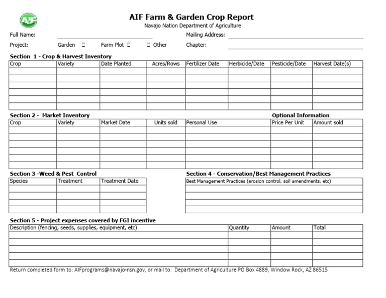 Navajo Nation Crop Report Form | PDF
