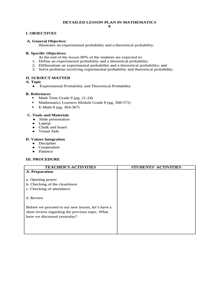 Experimental vs Theoretical Probability Lesson | PDF | Probability ...