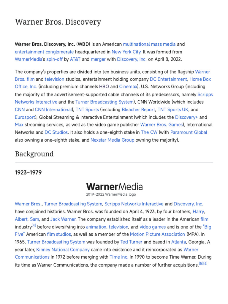 Warner Bros. Discovery - Wikipedia | PDF | Television Network | Companies