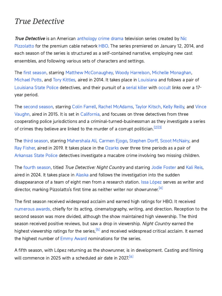 True Detective - Wikipedia | PDF