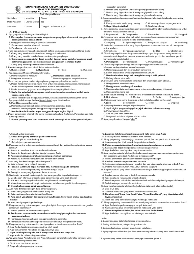 Soal Litdig Kelas 5 | PDF
