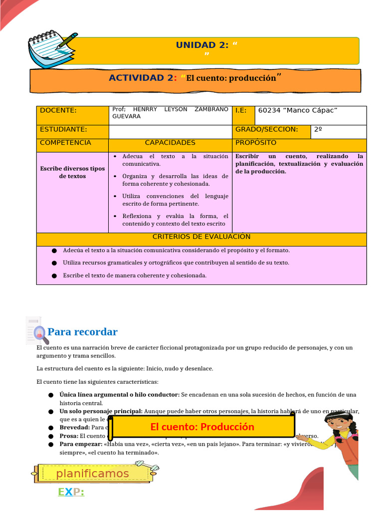 02. Ficha de actividad S2 (U2) (2° grado) - COMUNICACIÓN | PDF | Cuentos | Narración