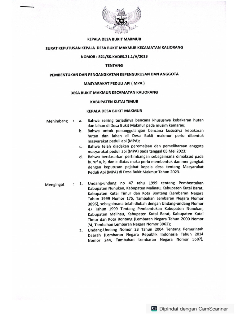 SK Pembentukan Anggota Mpa 18-07-2024 | PDF