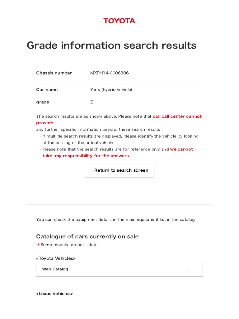 Yaris - Toyota - Grade Information Search Results | PDF