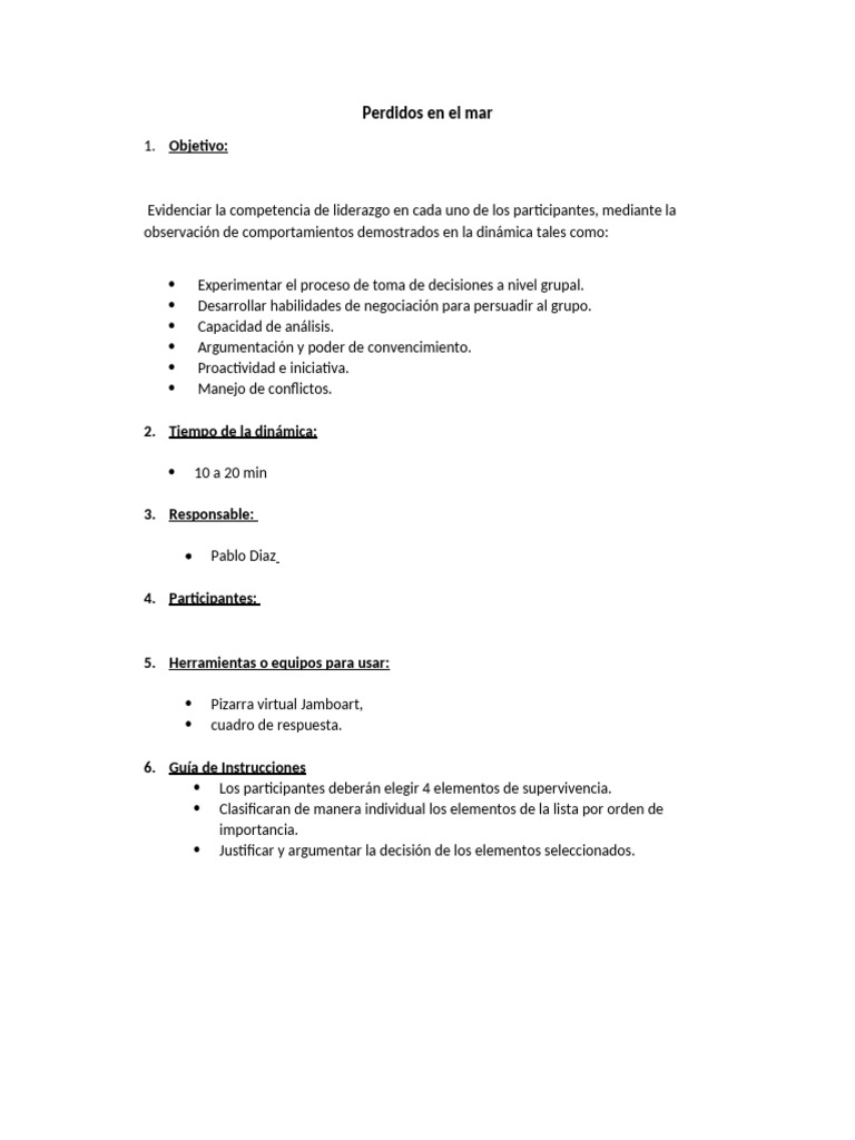 Dinamica Perdidos en El Mar | PDF
