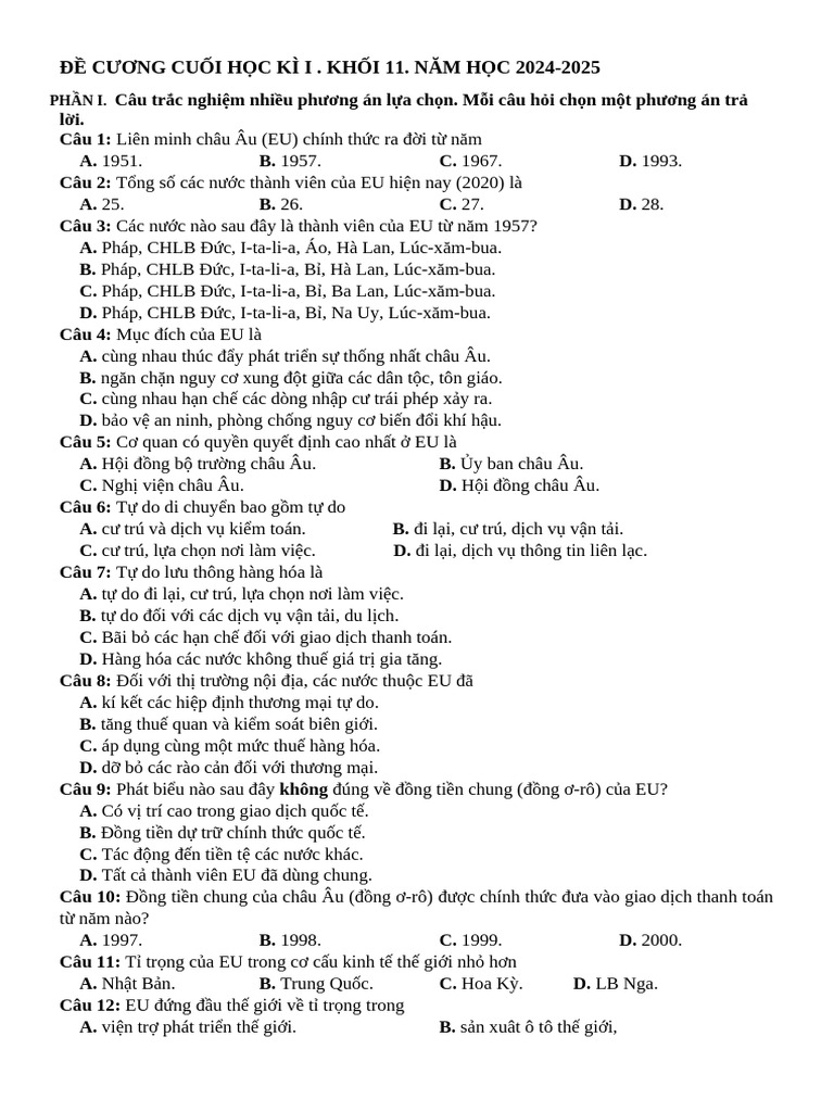 ĐỀ CƯƠNG CUỐI HỌC kì 1. khôi 11 (3) | PDF