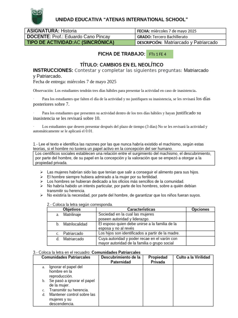 Fts 1 Fe 4 (Matriarcado y Patriarcado) | PDF | Patriarcado | Mujer