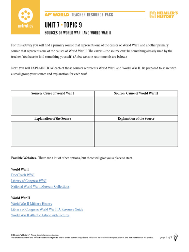 AP World TRP Act 7.9 Sources of Wwi and Wwii | PDF