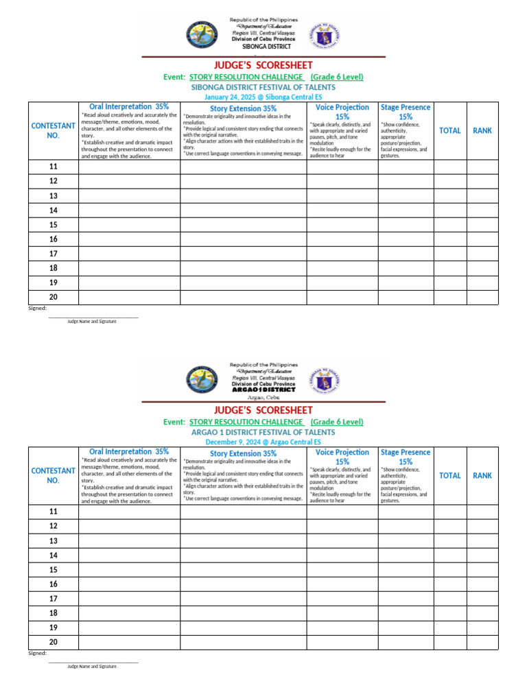Story Resolution Challenge Scoresheet | PDF | Narrative | Communication