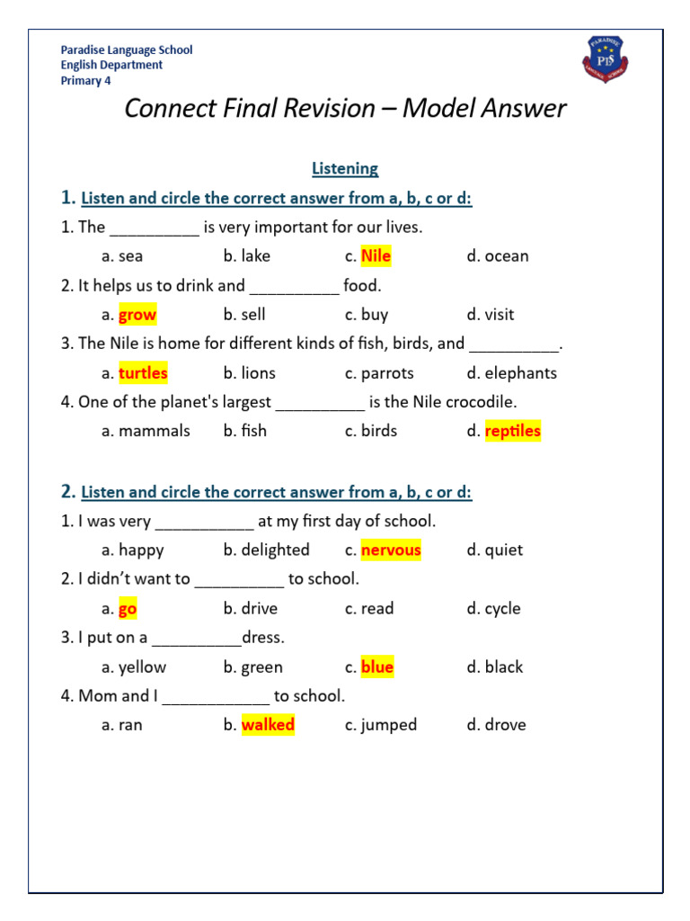 Connect Final Revision p4 - Model Answer | PDF