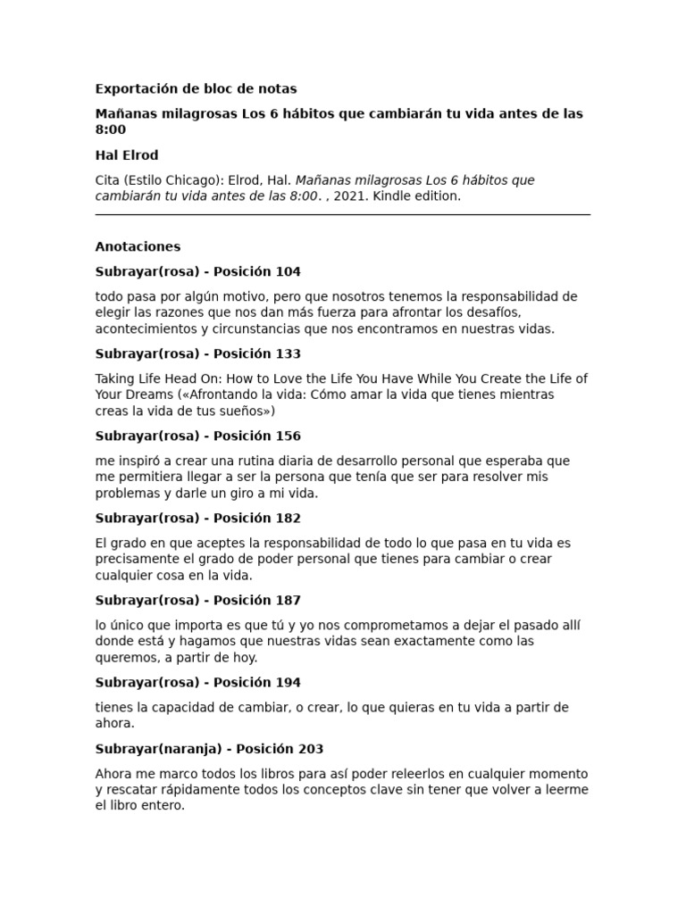 Exportación de Bloc de Notas - Kindle Mañanas Milagrosas | PDF ...
