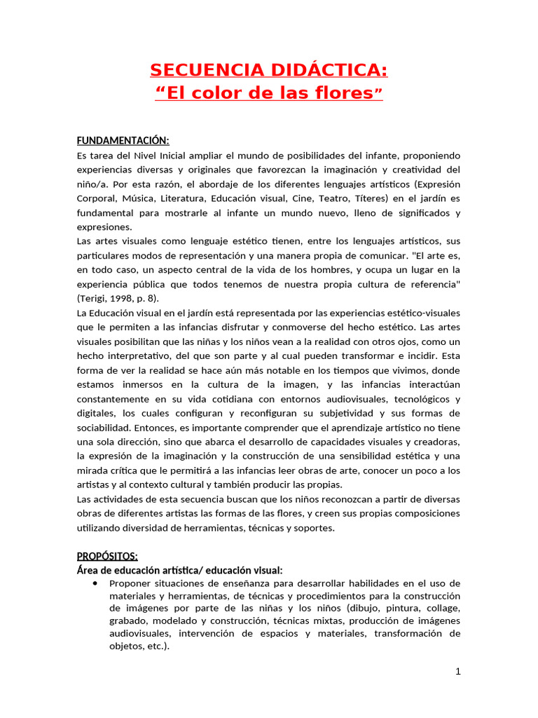 Secuencia Didáctica. Los Colores de Las Flores. Nivel Inicial | PDF ...