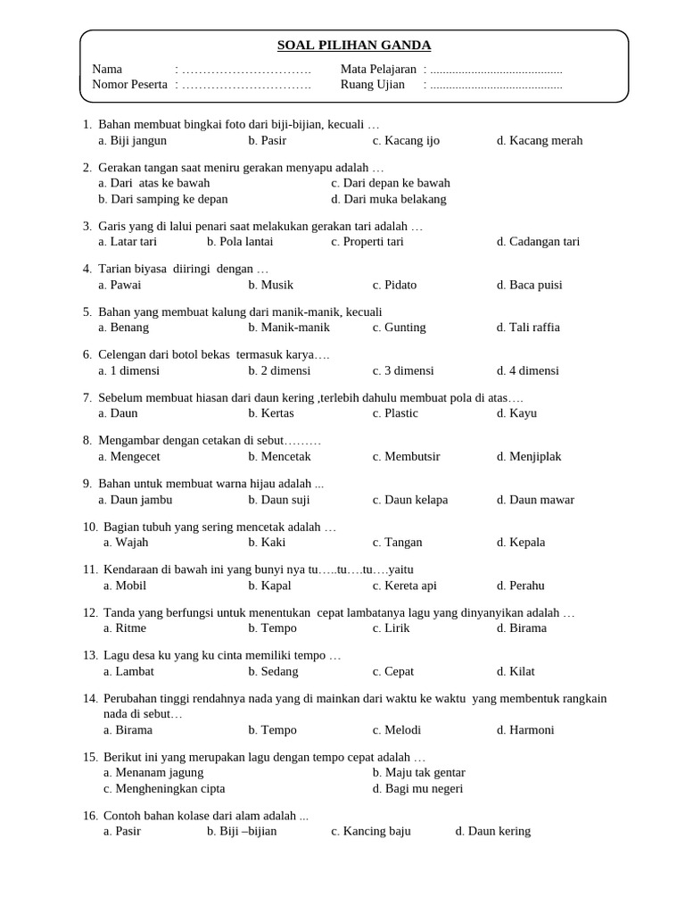 Soal Mapel SBDP | PDF