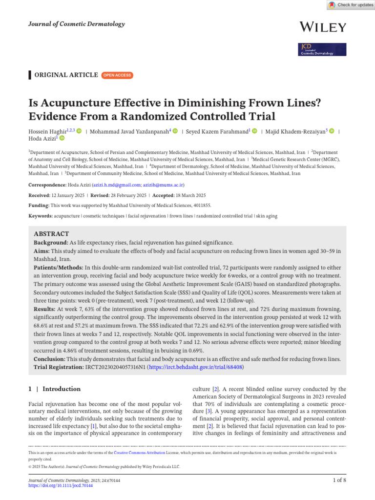 J of Cosmetic Dermatology - 2025 - Haghir - Is Acupuncture Effective in ...