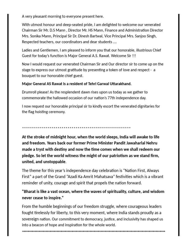 Independance Day Speech | PDF