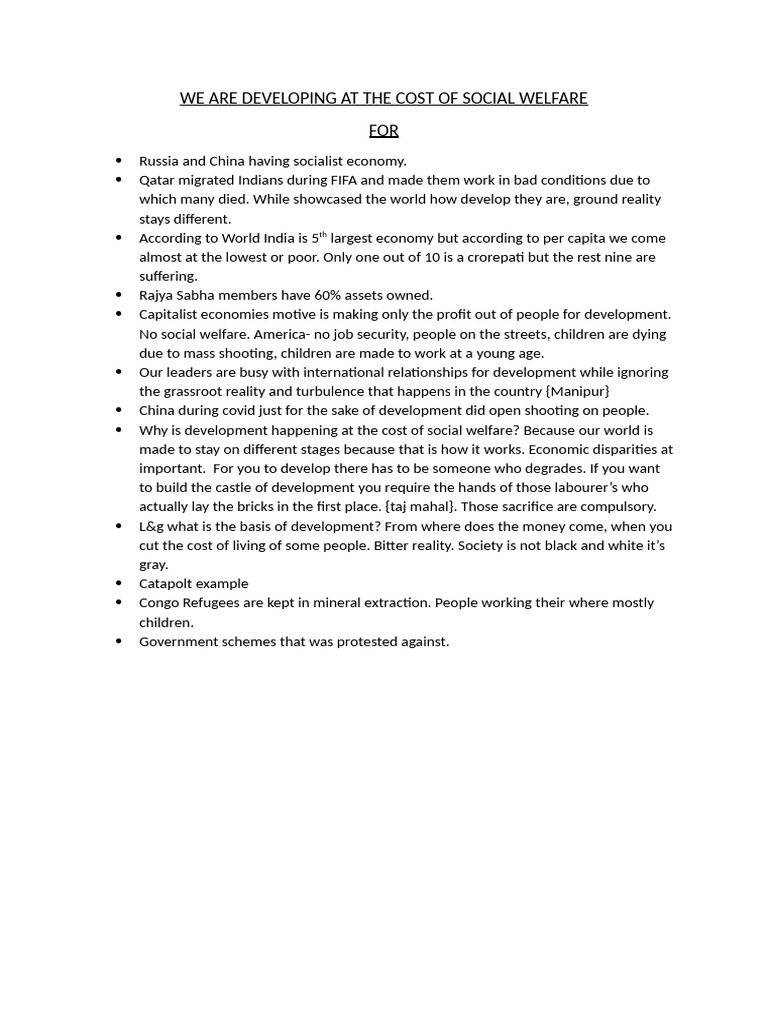 We Are Developing at The Cost of Social Welfare | PDF | Cost Of Living ...