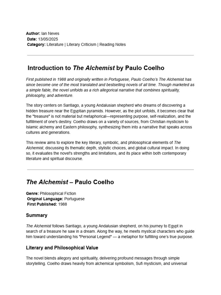 Exploring The Alchemist's Themes | PDF