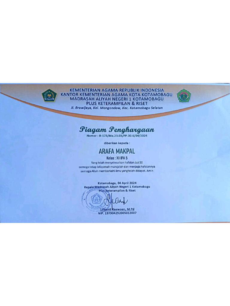 Sertifikat Arafa | PDF