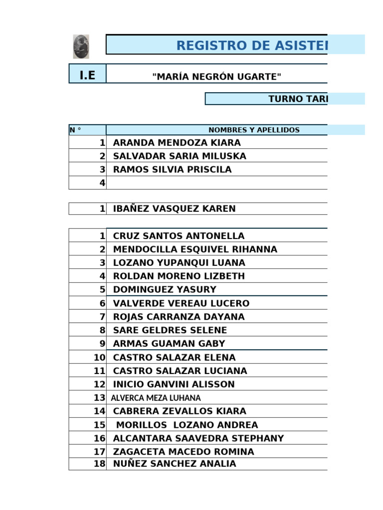 Registro de Asistencia I.E. María Negrón | PDF