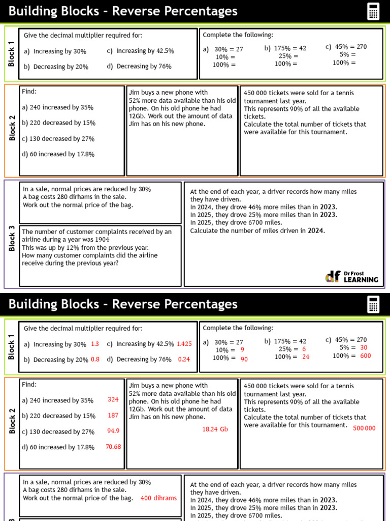 Building Blocks - Reverse Percentages | PDF | Percentage