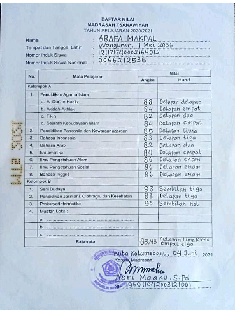 Ijazah Nilai Arafa | PDF
