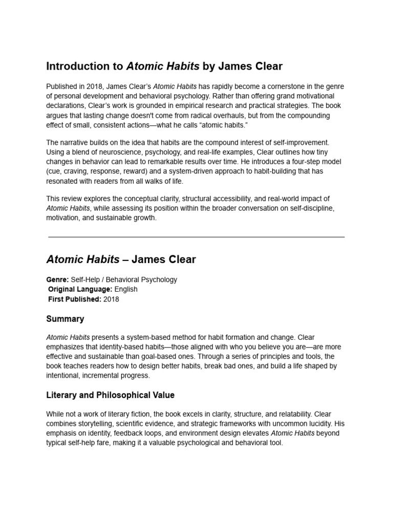 Overview of Atomic Habits by James Clear | PDF