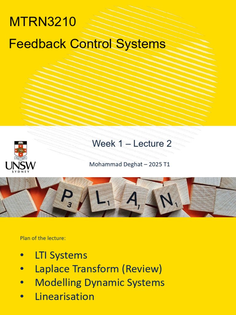 MTRN3210 W1L2 - Laplace & Linearization | PDF | Laplace Transform ...