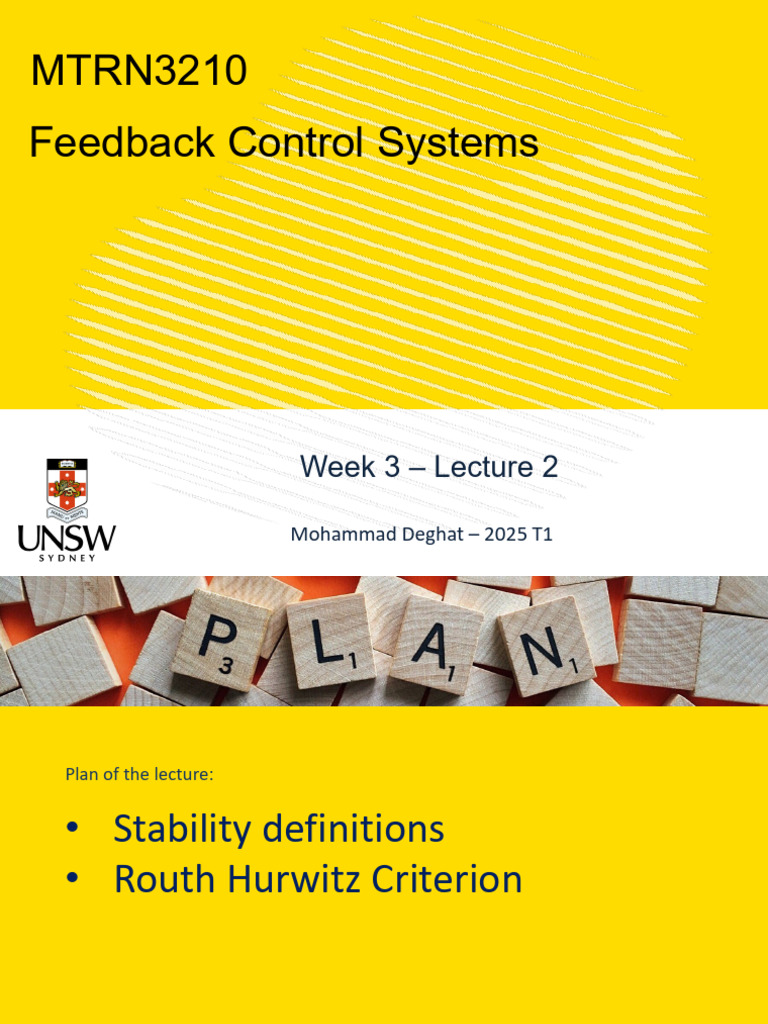 MTRN3210 W3L2 - Routh Hurwitz Criterion | PDF | Stability Theory ...