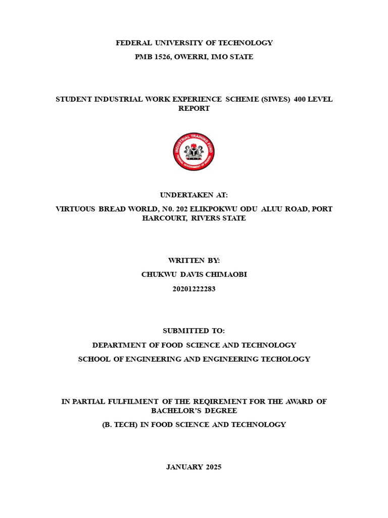 Davis SIWES REPORT 400 LEVEL | PDF | Breads | Baking