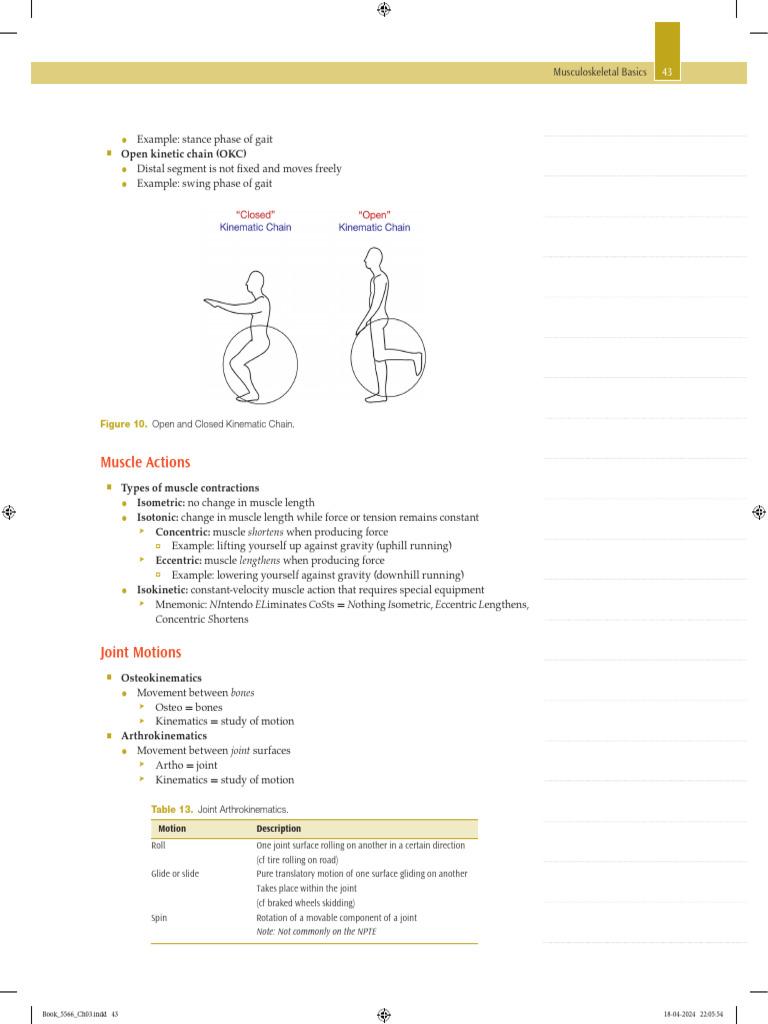 Content MSK - Muscle Action and Nerve Supply, Scapular Motions and ...
