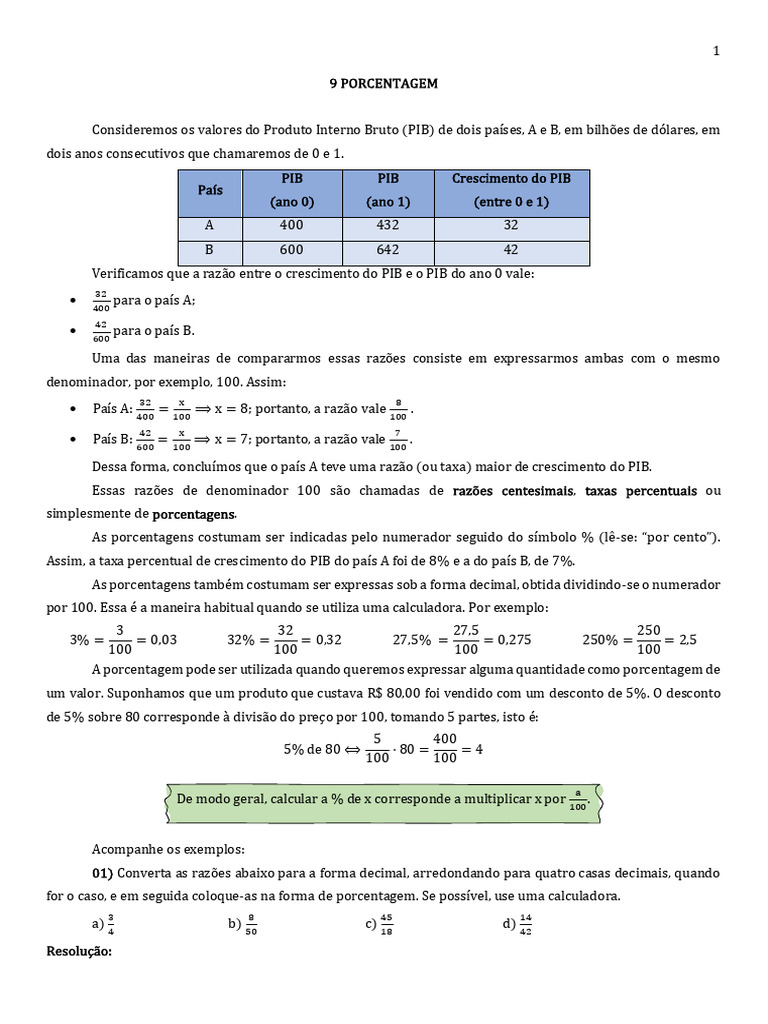 01.06 - Porcentagem. Razão e Proporção. Regra de Três Simples e ...