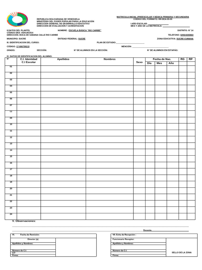 Matricula Inicial Escolar Año 2019-2020 | PDF