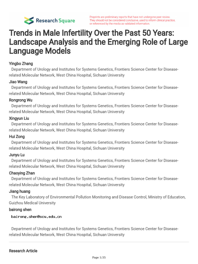Trends in Male Infertility Over The Past 50 Years - Landscape Analysis ...