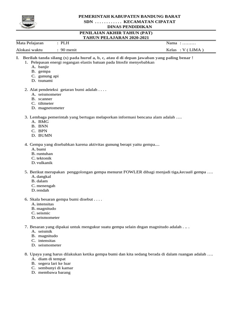 MASTER SOAL PAT KLS 5 | PDF