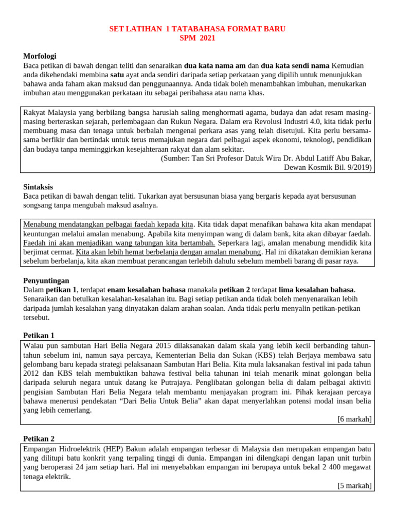 Latihan Tatabahasa SPM 2021 | PDF