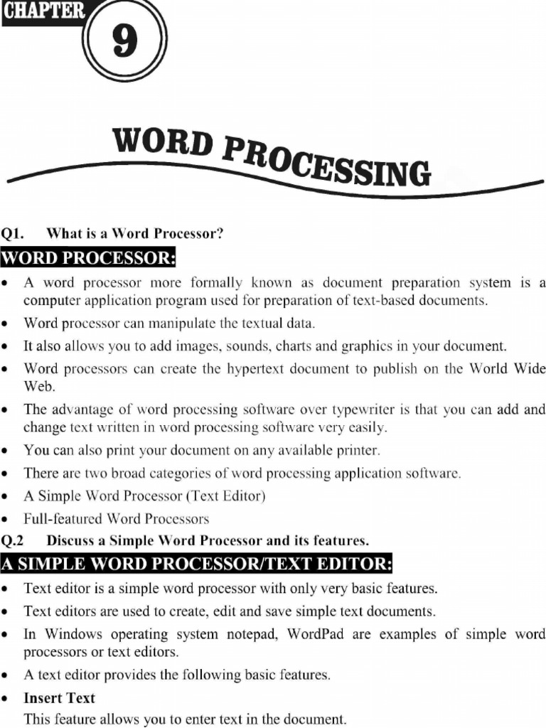 1st Year Computer Notes Chapter 9 Word Processing | PDF
