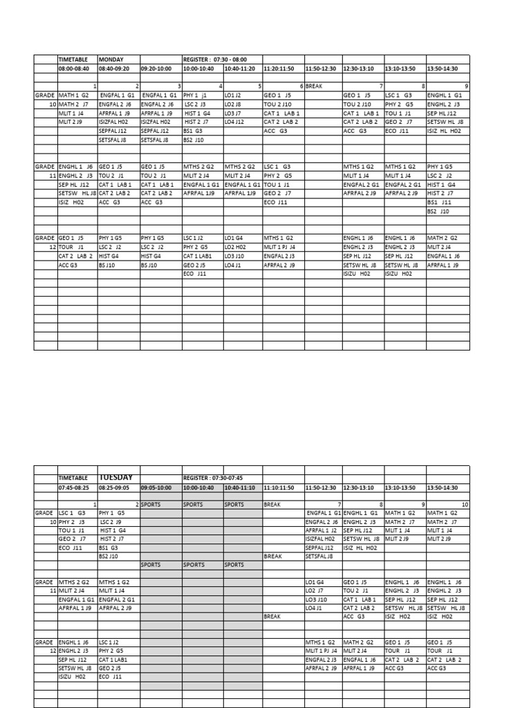 17 March - Revised 2025 CPC Timetable Grade 10 - 12 | PDF