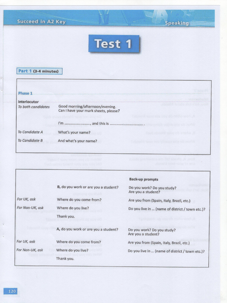 Speaking Tests 1-8 - Succeed A2 | PDF
