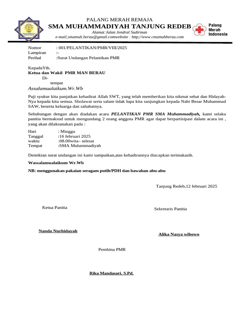 Surat Undangan PMR Untuk MAN | PDF