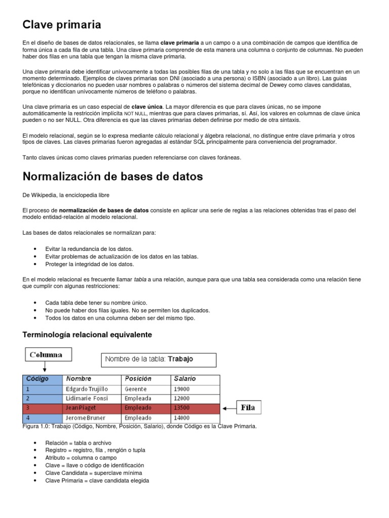 Clave Primaria | PDF | Base de datos relacional | Modelo relacional