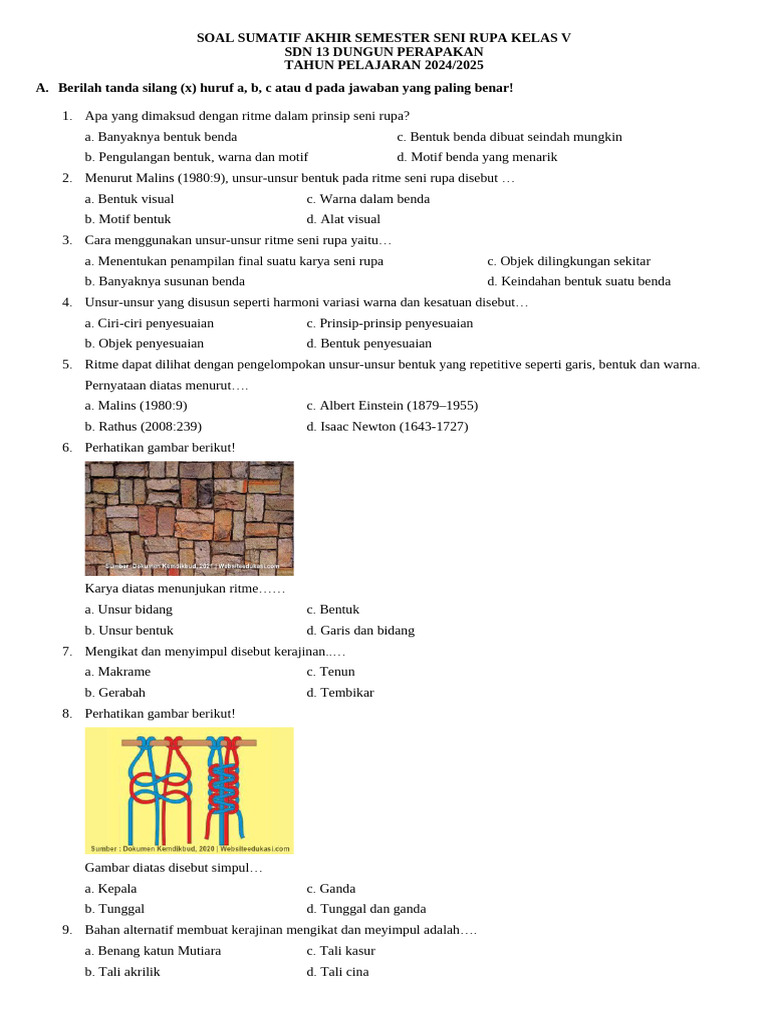 SAS 1 Seni Rupa Kelas 5 SIP | PDF