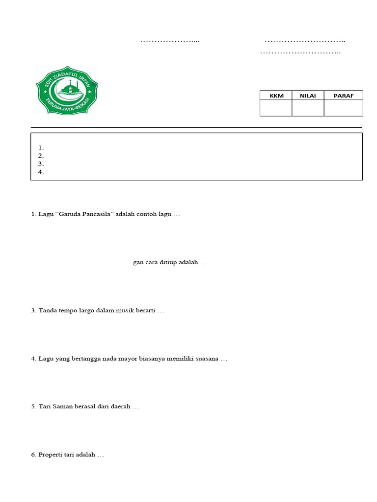 SOAL US SBDP KELAS 6 | PDF