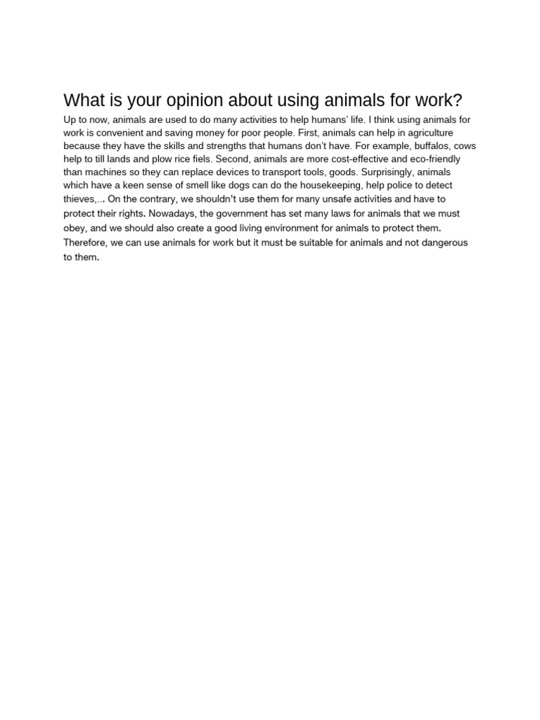 What Is Your Opinion About Using Animals For Work? | PDF