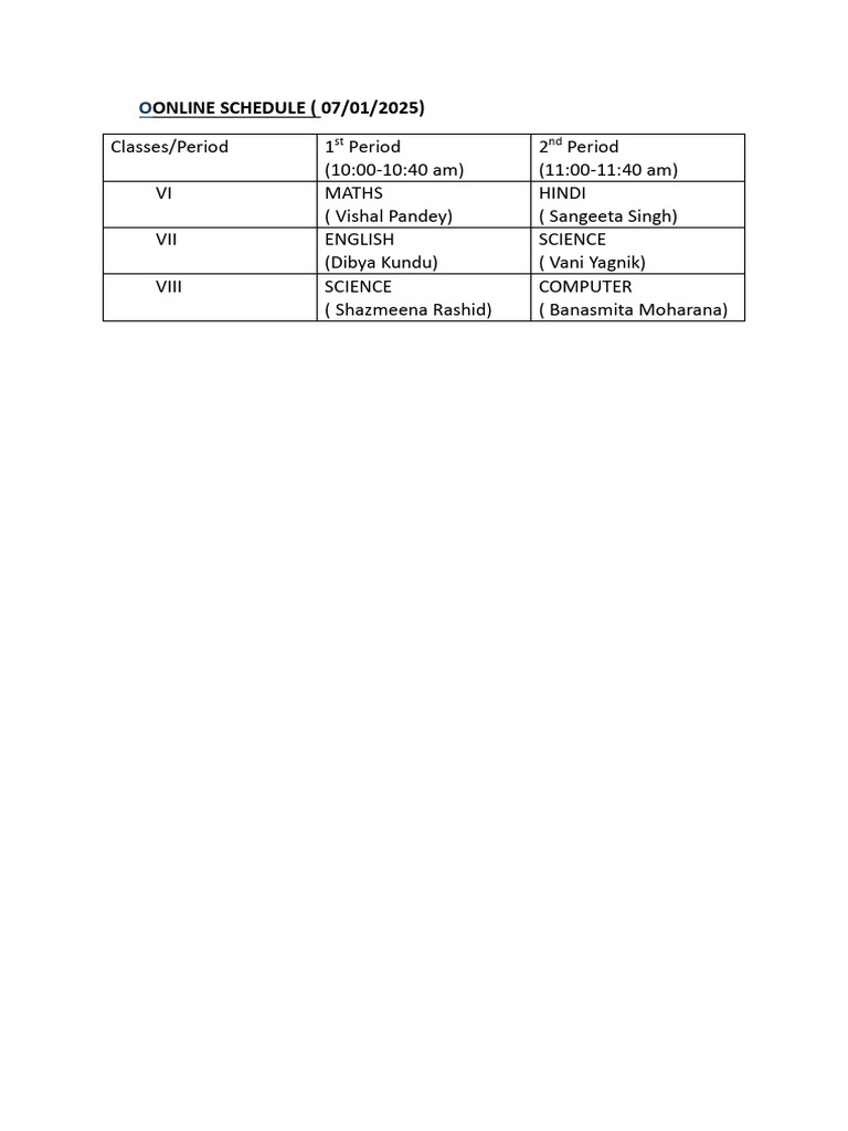 Online Class Time Table | PDF