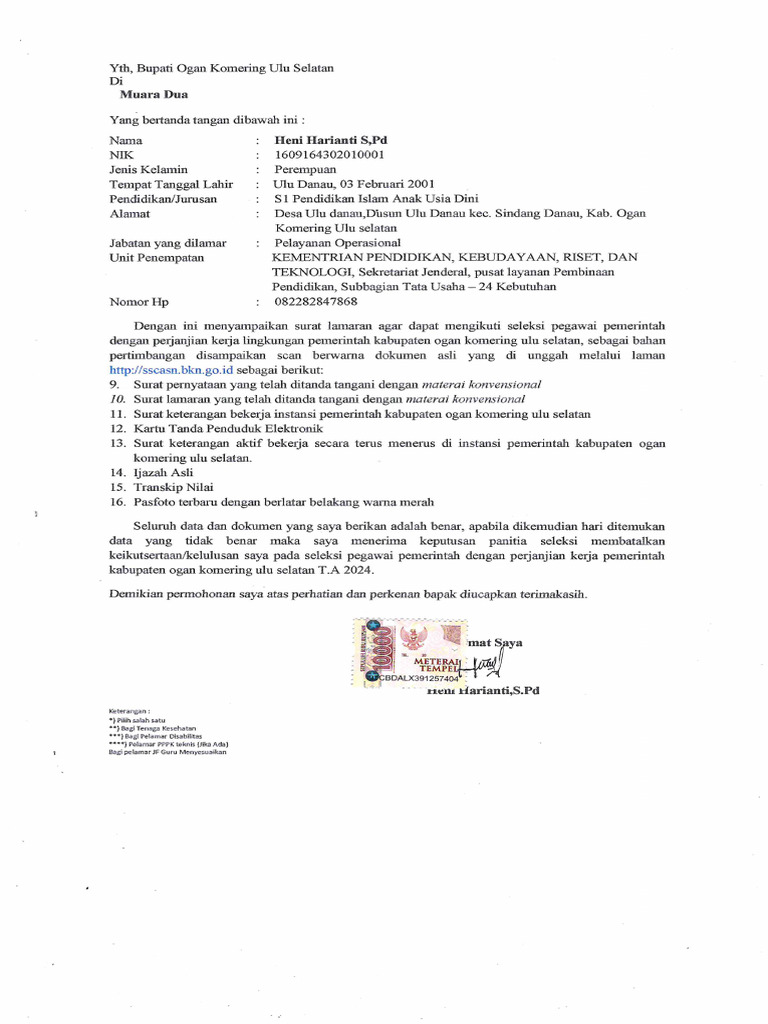 SURAT LAMARAN HENI | PDF