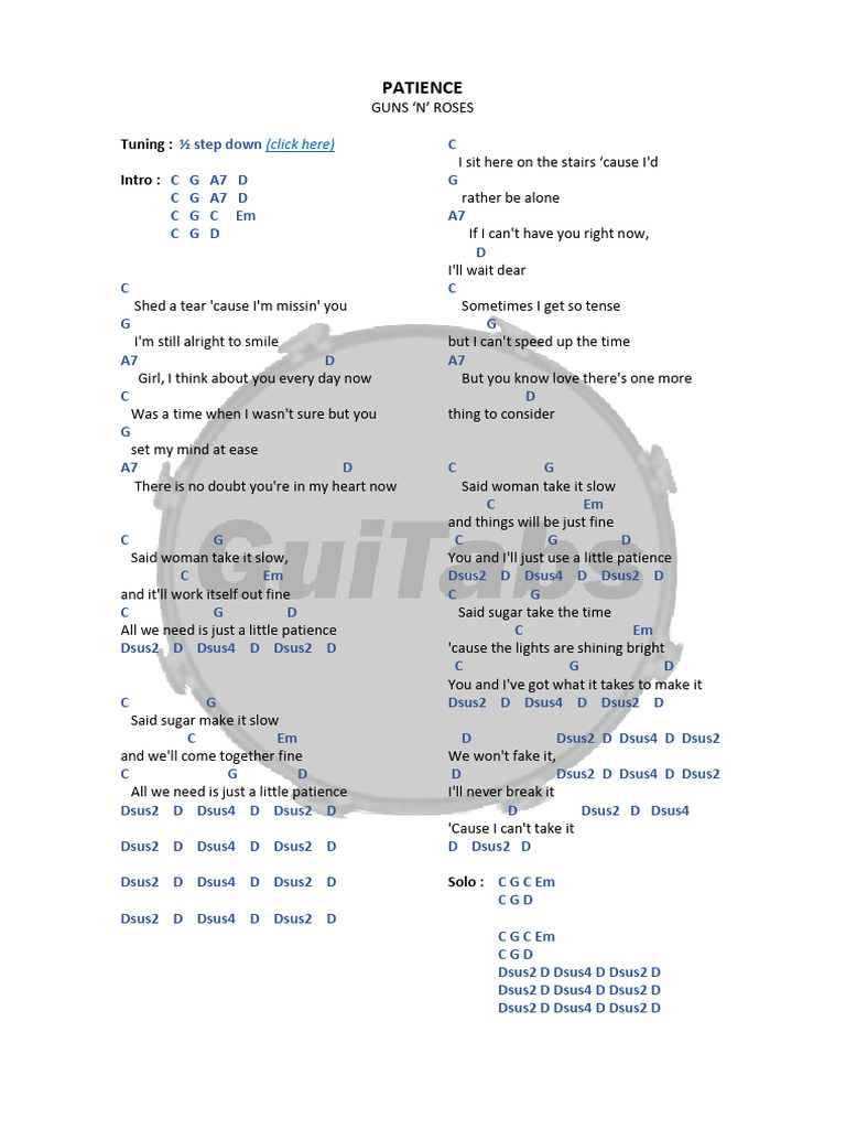 Patience - Lyrics & Chords | PDF | Recorded Music | Music Industry