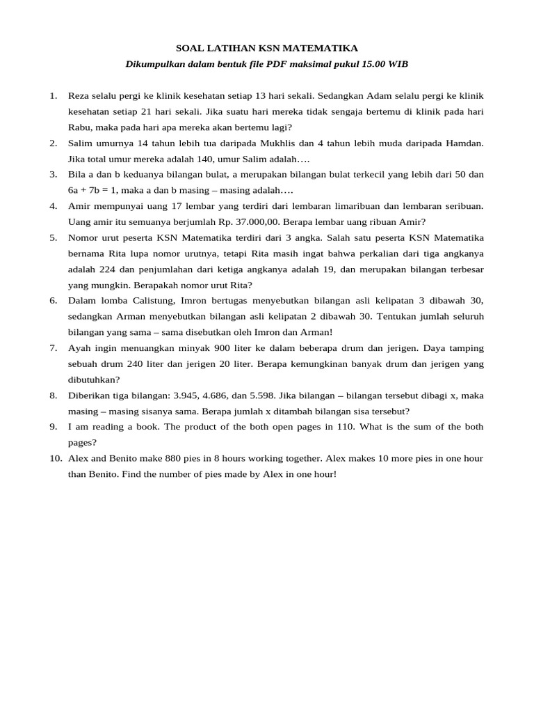 Soal Latihan KSN Matematika | PDF