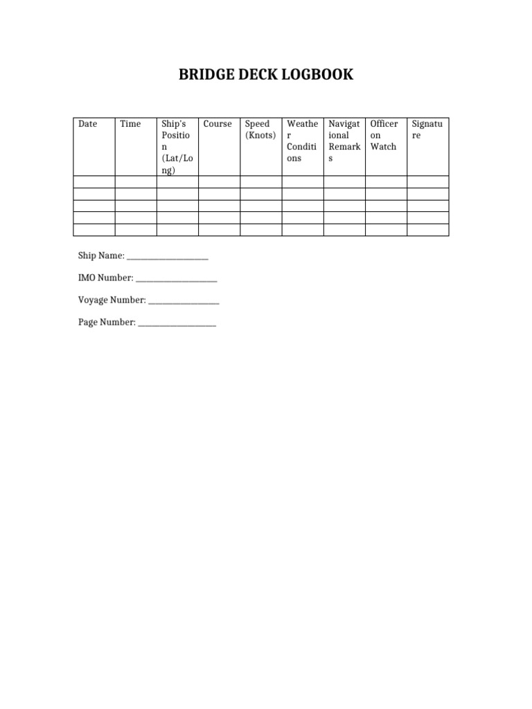 Bridge Deck Logbook Template | PDF