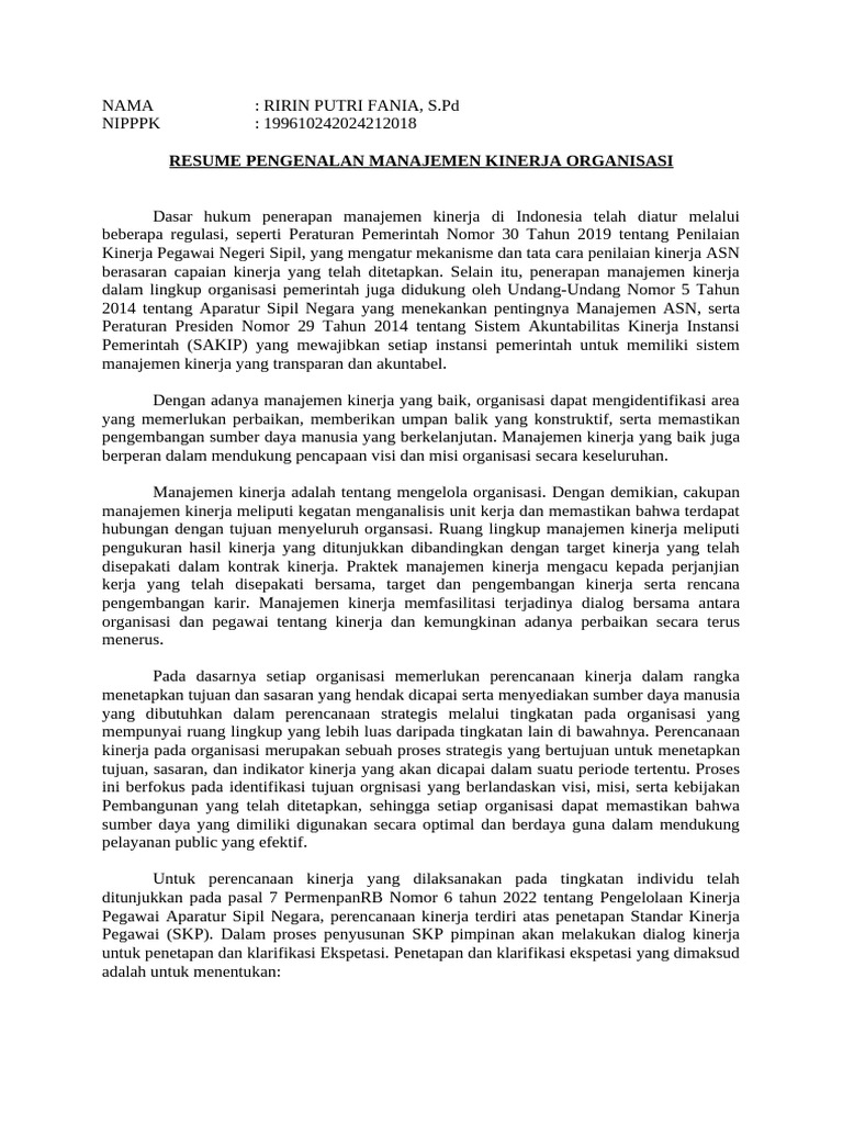 e-LMS RESUME PENGENALAN MANAJEMEN KINERJA ORGANISASI | PDF
